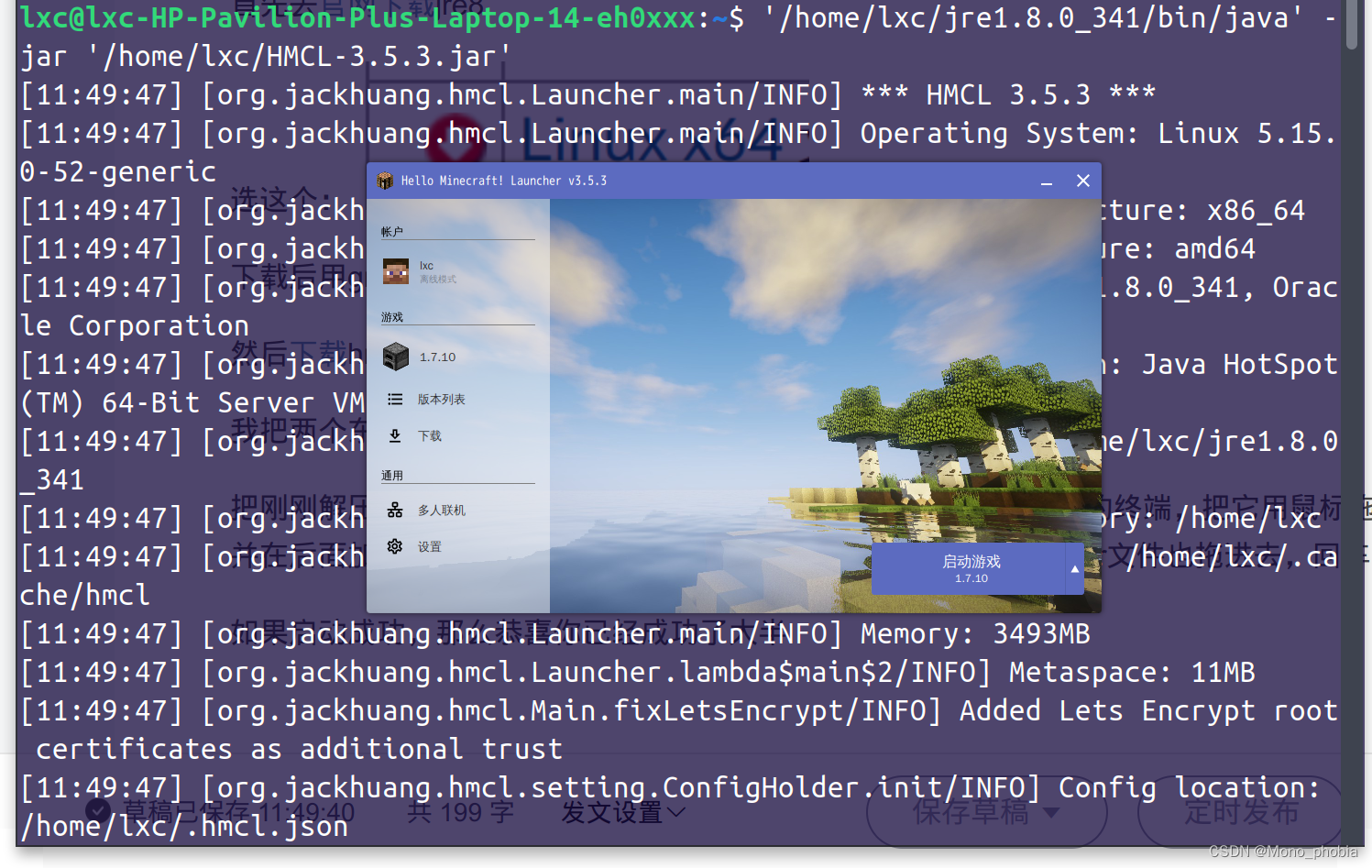 ＜教程＞Ubuntu下玩MC我的世界java版的方法（HMCL）_ubuntu hmcl-CSDN博客
