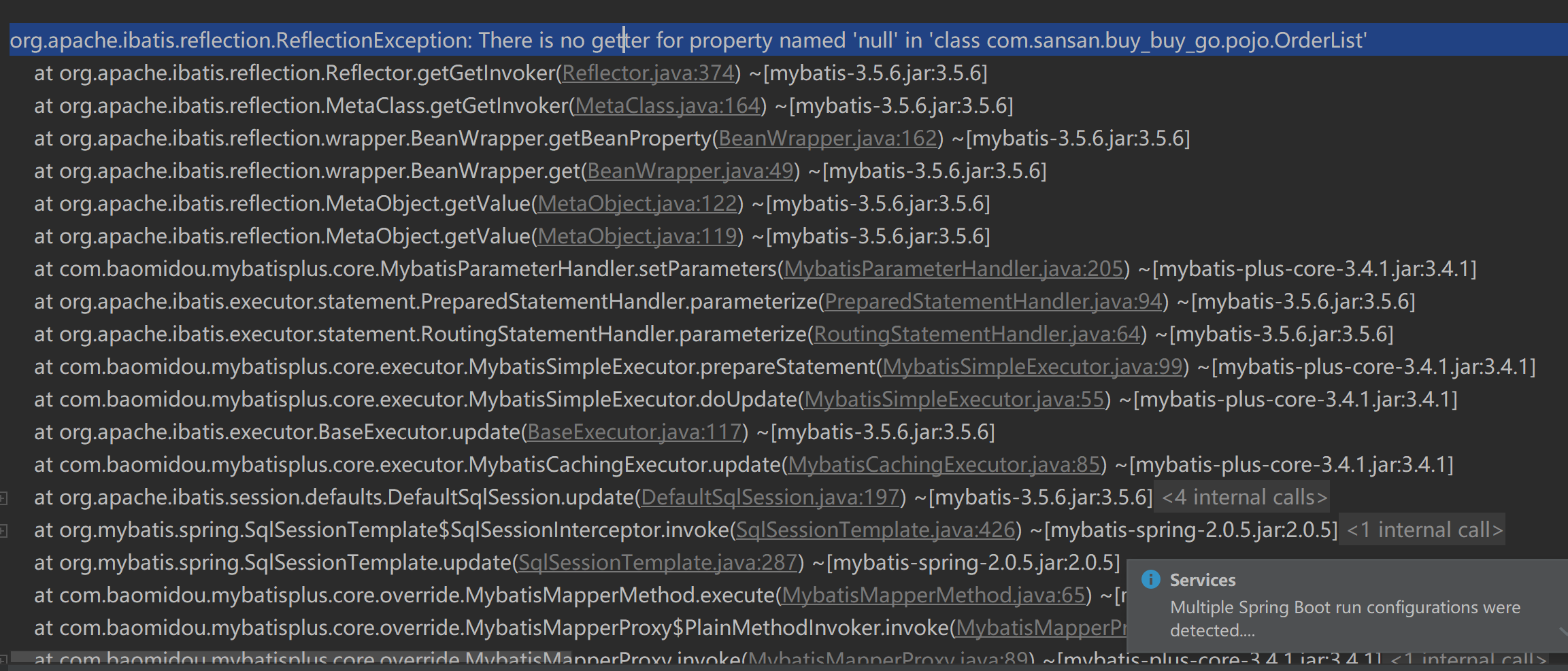 MyBatis Plus org.apache.ibatis.reflection.ReflectionException: There is no getter for property ...