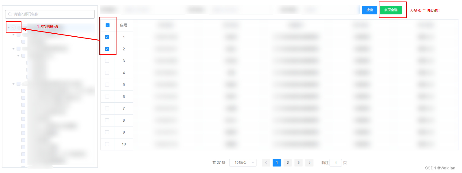 【项目复盘 Vue2】element实现el Tree和el Table联动,el Table多页全选功能,el Tree全部节点禁选el
