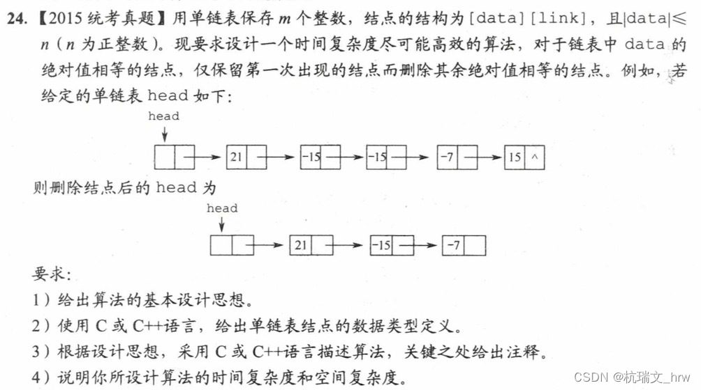 数据结构—24王道链表综合应用题在一个非递减有序的线性表中有数值相同的元素存在。若存储方式为单链表设计算法 Csdn博客