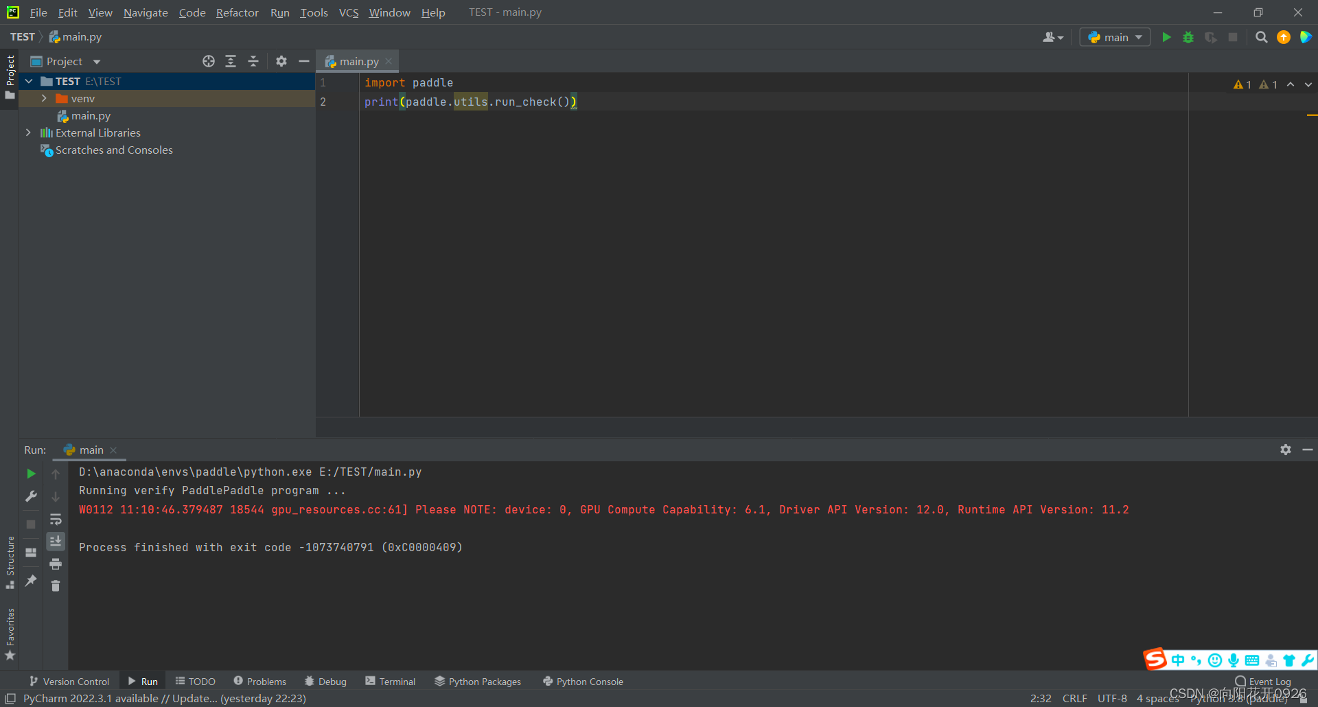 paddlepaddle (飞桨)安装错误：RuntimeError: (PreconditionNotMet) The third-party dynamic library ...