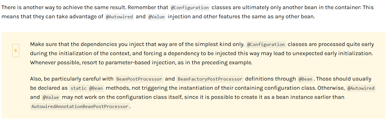 @Configuration使用@Autowired注入Bean为null解决办法_@configuration注册的bean autowired未被找到-CSDN博客