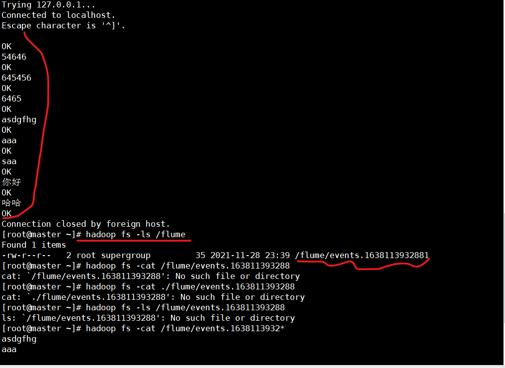 Flume：搭建配置以及 source读取在netcat、http，sink 落实在本地、HDFS_二、配置flume,sources使用netcat,监听55555端口,并启动,通过 ...
