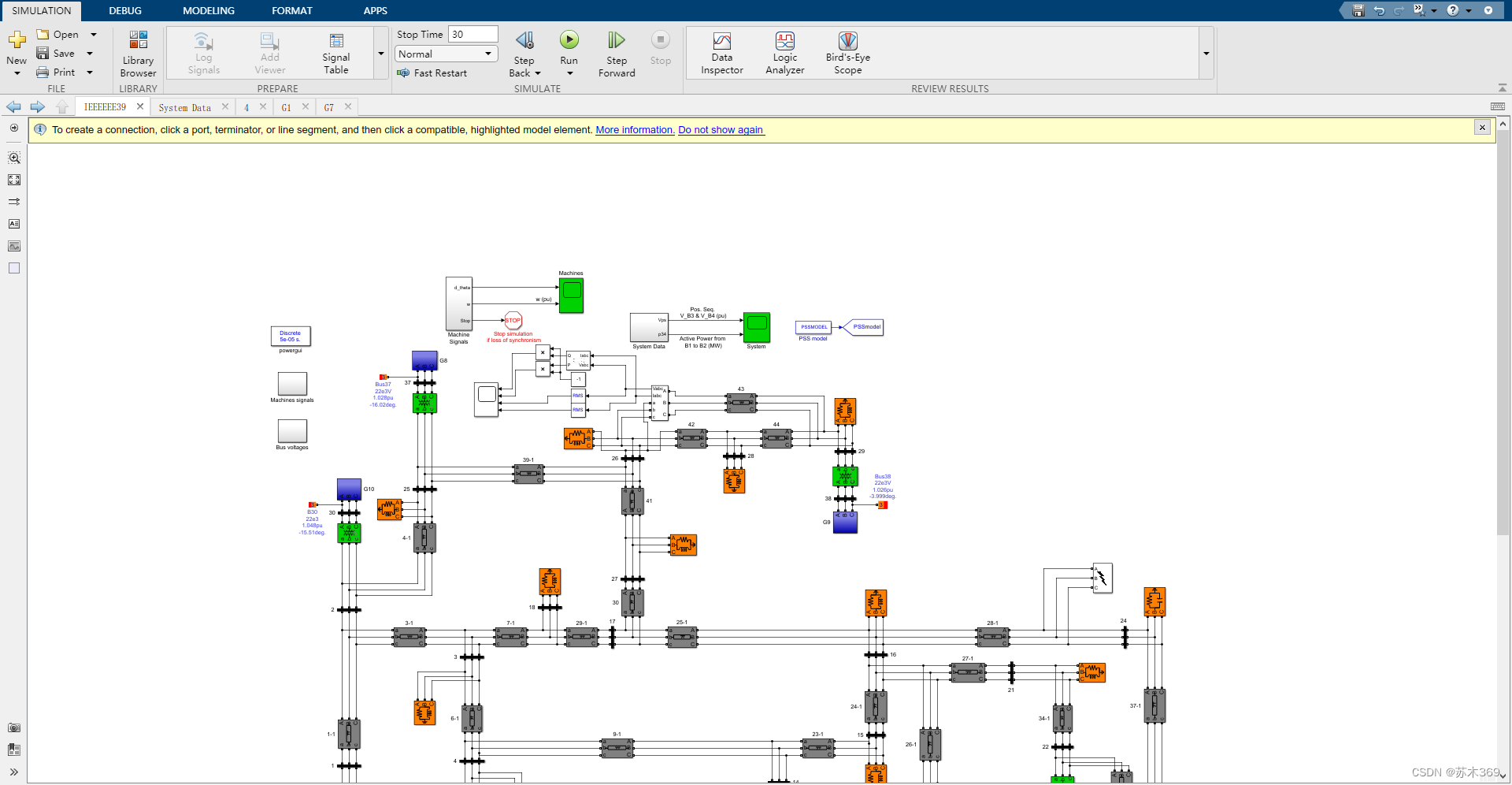 IEEE39节点matlab/simulink仿真（相量模型/离散模型）_simulinkphasor模式输出的是什么量-CSDN博客