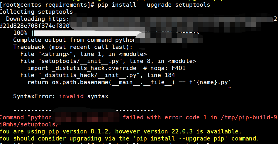 问题记录-Command “XXX“ failed with error code 1 in /tmp/pip-build-9i0mhs/setuptools_command failed ...
