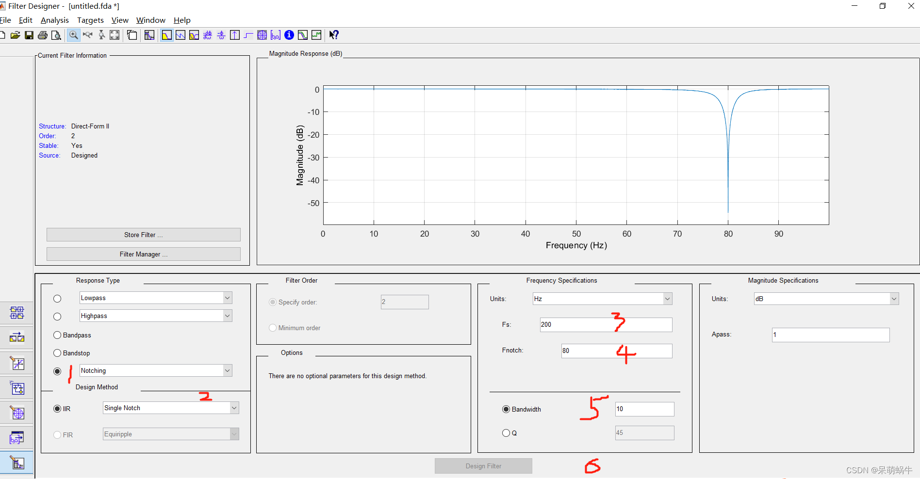 基于matlab Filterdesigner工具设计陷波notching滤波器 Filterdesigner 制作陷波器 Csdn博客