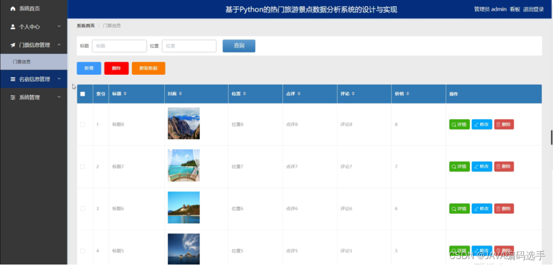 【计算机毕业设计】基于python的热门旅游景点数据分析系统的设计与实现 Csdn博客