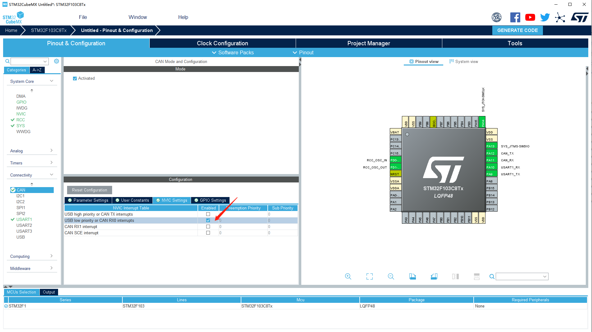 STM32CubeMX 配置CAN总线进行双板通信（STM32F103C8T6）_stm32f103 can双板机通信接线-CSDN博客