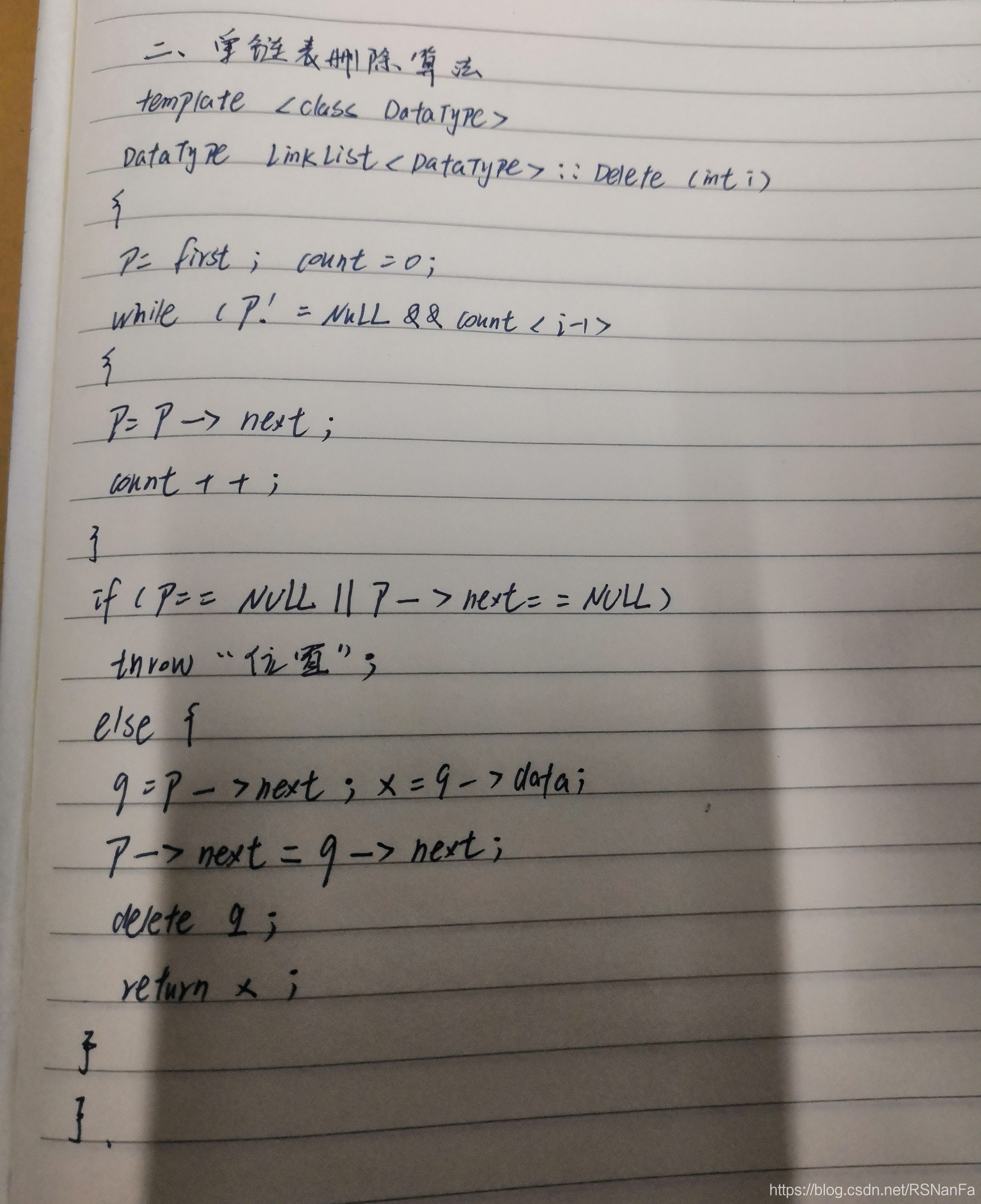 单链表的删除算法delete在单链表中删除运输是将表的第i个结点删去。执行代码为 Csdn博客