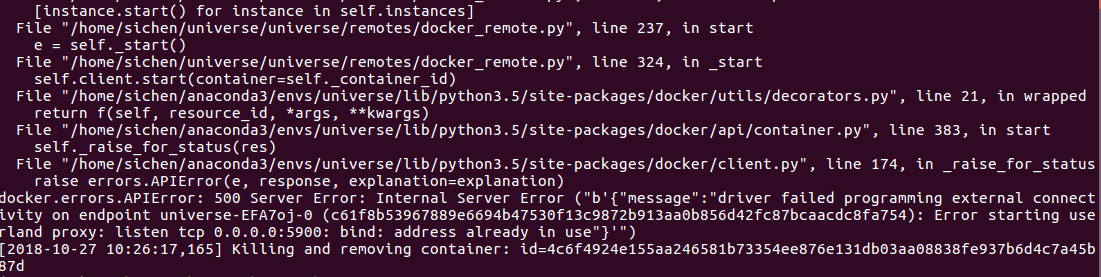 ubuntu16.04中 启动 Error starting userland proxy: listen tcp 0.0.0.0:5900: bind: address already in ...