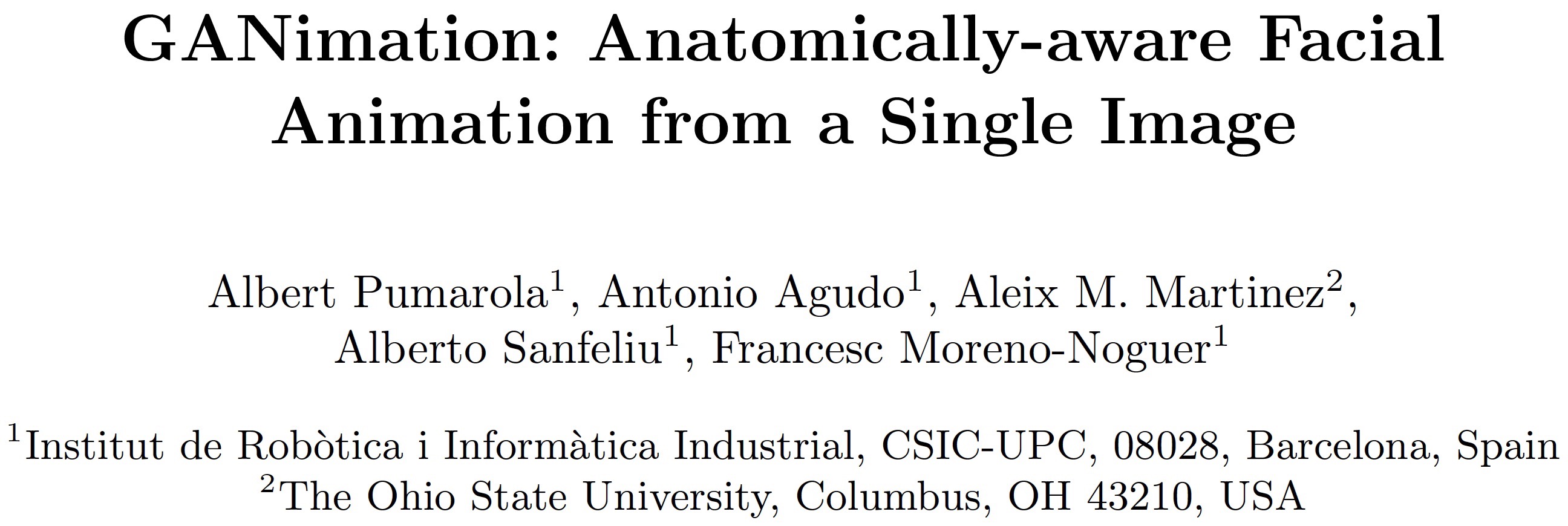 论文阅读：GANimation: Anatomically-aware Facial Animation from a Single ...