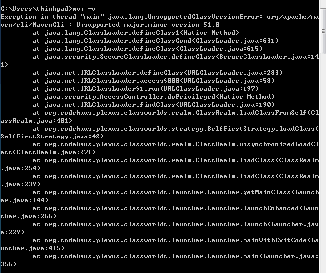 maven环境安装成功验证，命令提示符输入"mvn -v"显示“exception in threda "main" java.lang ...
