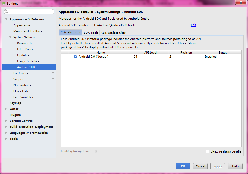 Target folder is neither empty nor does it point to an existing SDK ...