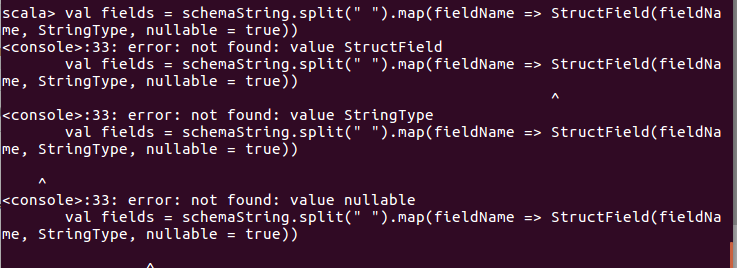 在spark-shell中解决error: not found: value StructType/StructField/StringType问题_error: not found ...