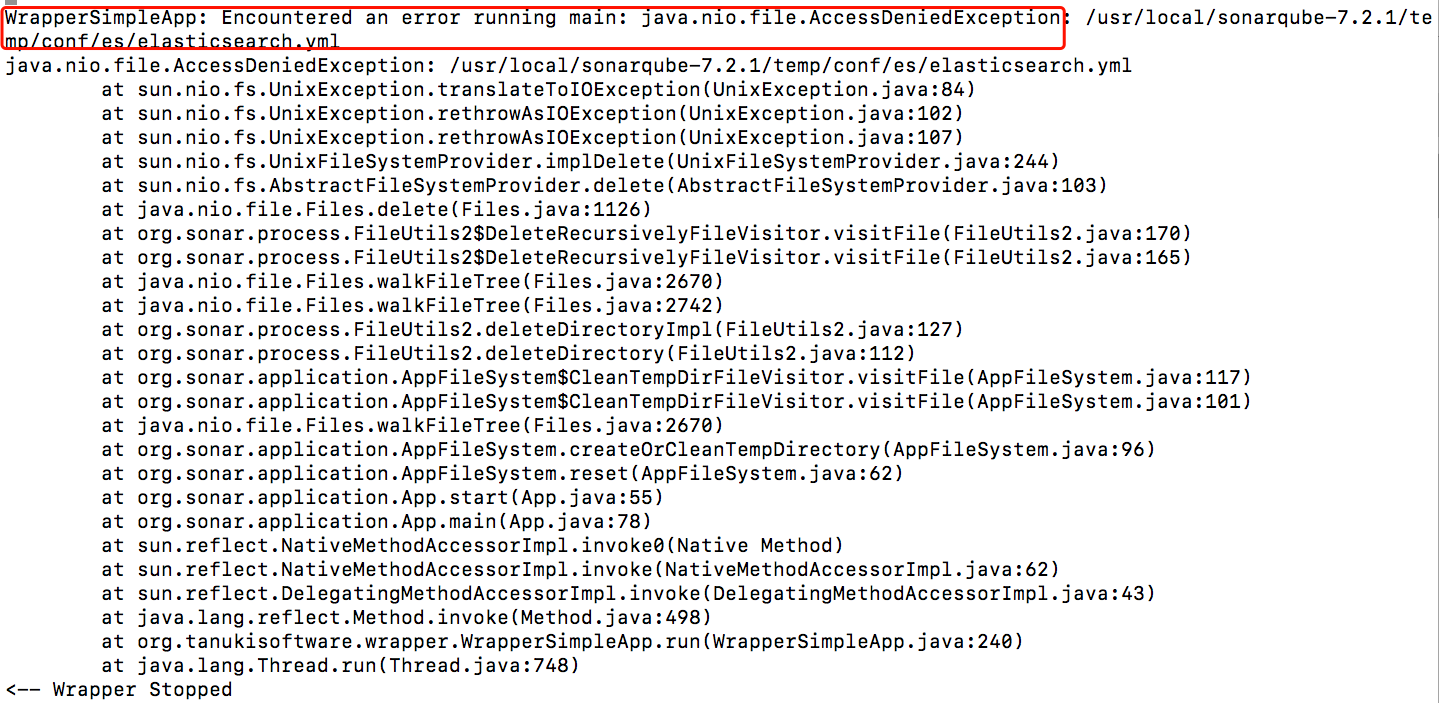 sonarqube启动时报错WrapperSimpleApp: Encountered an error running main: java.nio.file ...