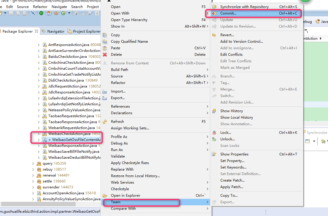 SVN提交异常之 Some of selected resources were not committed. Illegal target for the requested ...