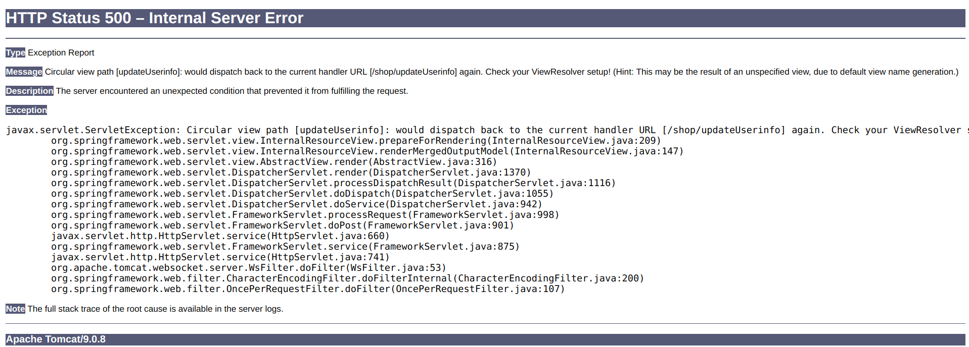 Spring MVC报错500: Circular view path [xxx]: would dispatch back to the current handler URL ...