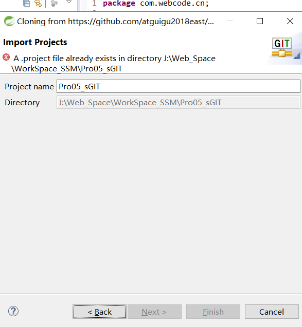 A .project file already exists in directory J:\Web_Space\Pro5_GIT-CSDN博客
