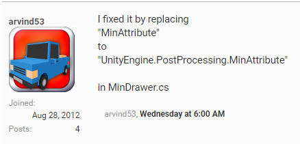 Unity2018导入PostProcessing报错_: error cs0104: 'minattribute' is an ambiguous ref-CSDN博客