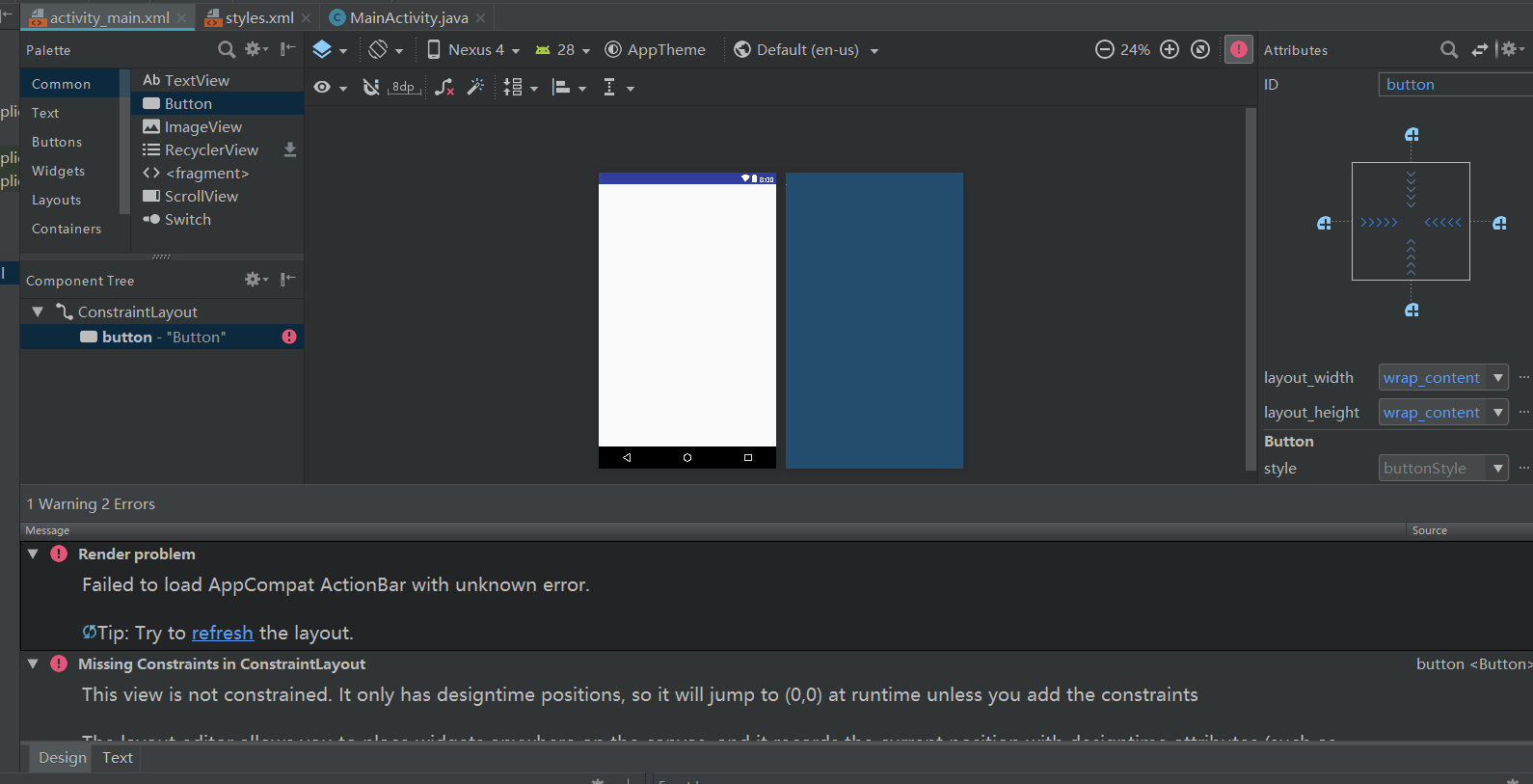 Android Studio 拖入控件报错或不显示的解决办法_android studio 拖进guideline就报错-CSDN博客