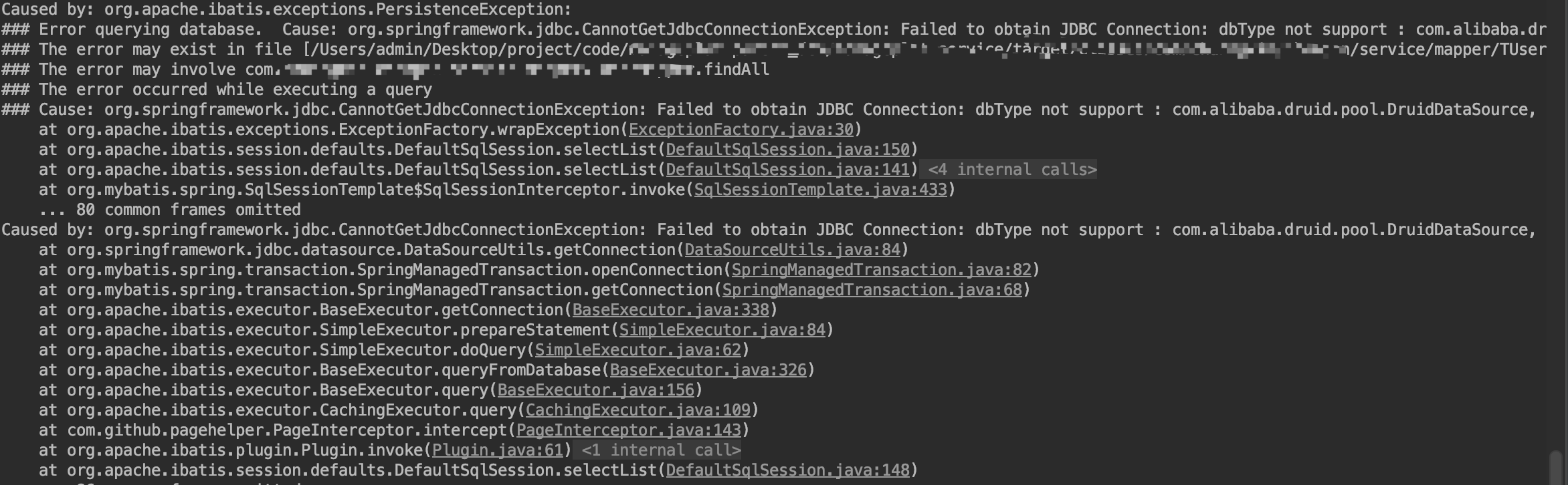 Springboot连接 Druid数据源报错Failed to obtain JDBC Connection: dbType not support_druid dbtype not ...