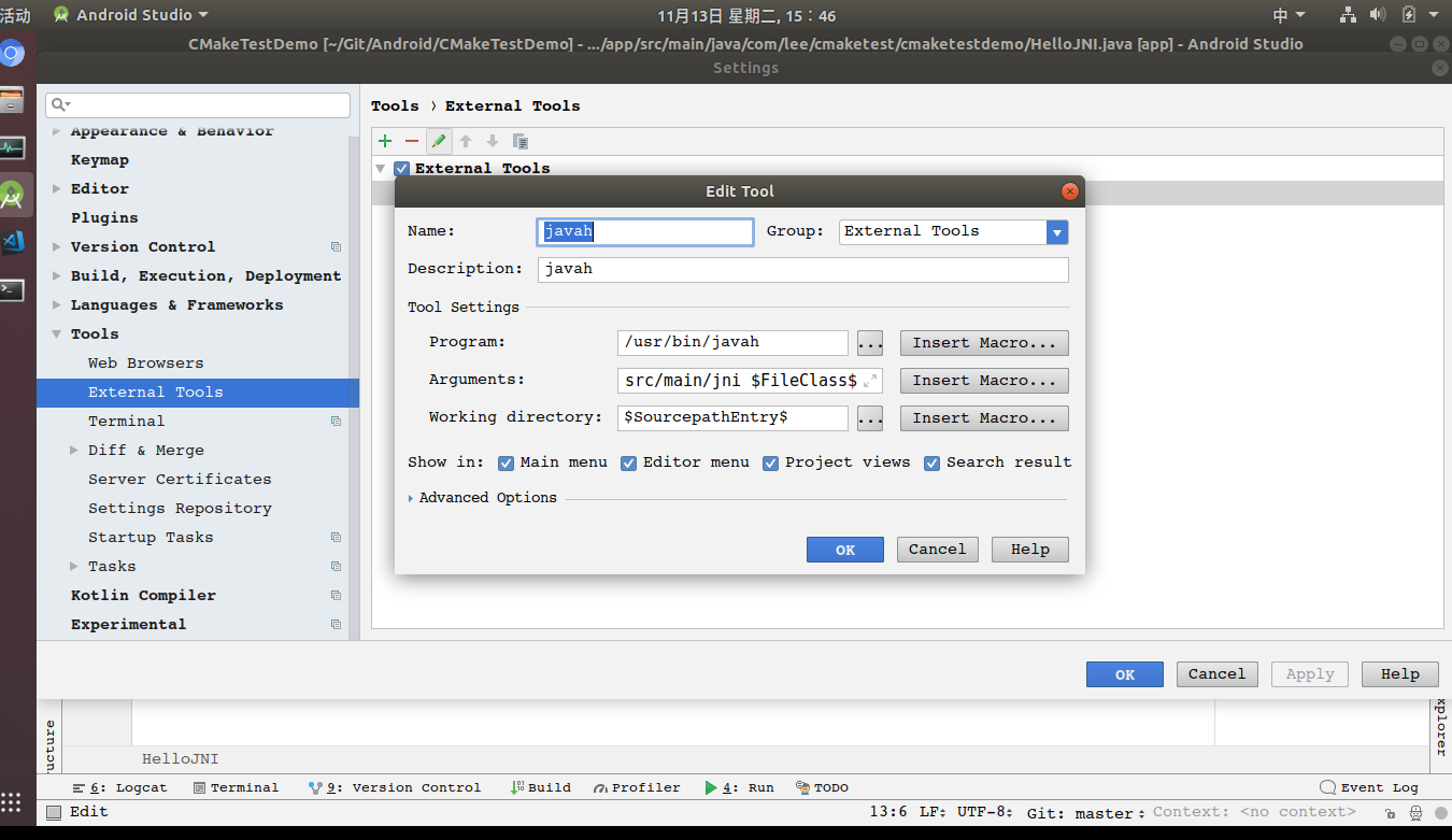 Android Studio 配置 javah 生成 C/C++ 头文件，完成 JNI 调用_android jni javah-CSDN博客