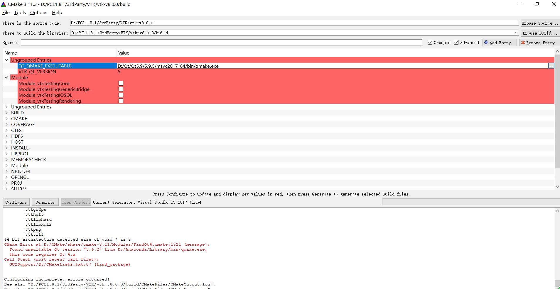 PCL1.8.1+VTK8.0.0+QT5.9+VS2017在Win10环境下的配置_vtkcommoncore--8.0-CSDN博客