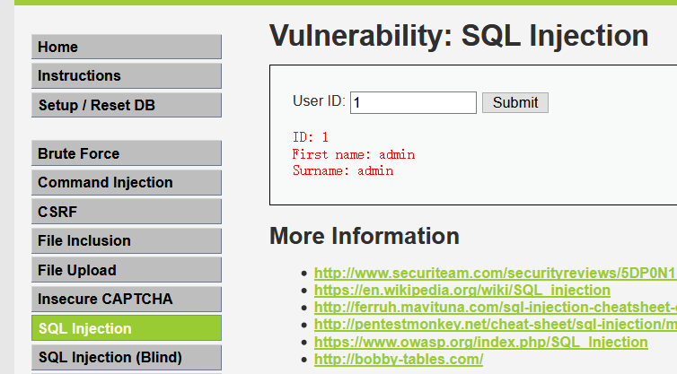 DVWA学习（一）SQL Injection_dvwa you have an error in your sql syntax; check t-CSDN博客
