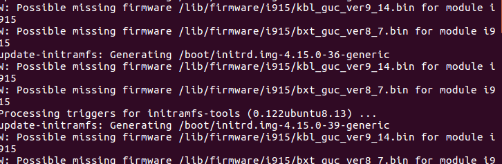 W: Possible missing firmware /lib/firmware/i915/kbl_guc_ver9_14.bin for module i915_possible ...