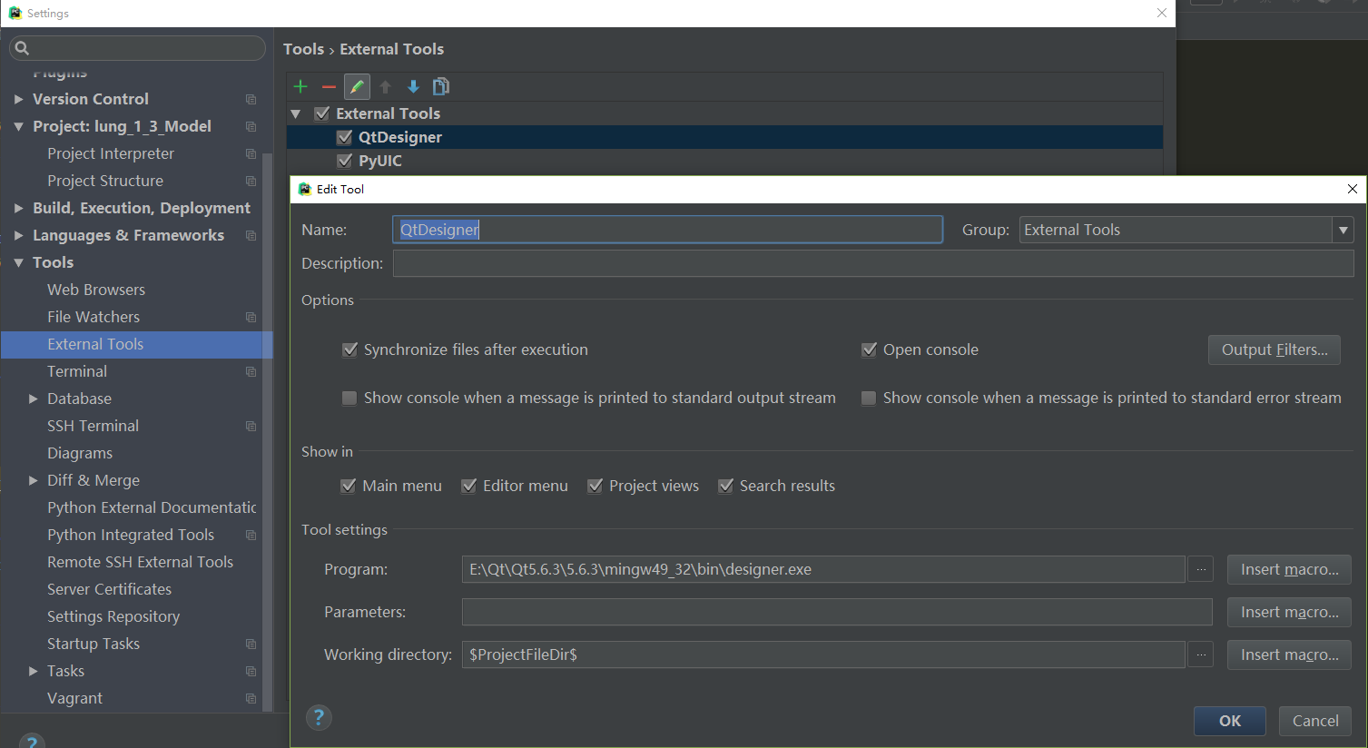Pycharm设置PyUIC、QtDesigner配置参数_$projectfiledir$ pycharm-CSDN博客