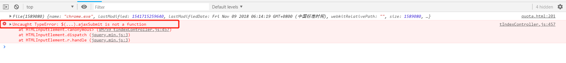 当点击导入excle按钮时候时候报错Uncaught TypeError: $(...).ajaxSubmit is not a ...