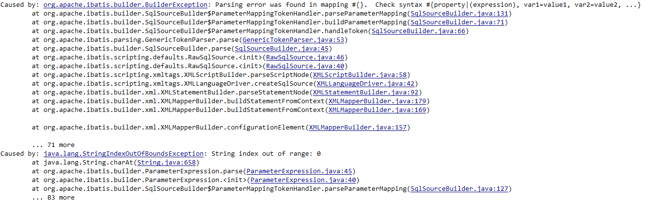 Parsing error was found in mapping #{}. Check syntax #{property|(expression), var1=value1, var2 ...