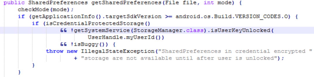 AndroidO：TargetSdk设置为26后出现error：SharedPreferences in credential encrypted storage are not ...