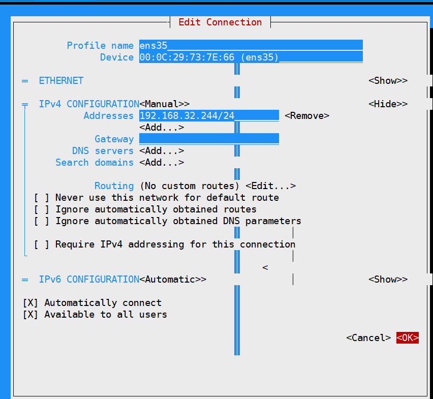 nmtui修改静态IP地址，巨好用！_openeneuler系统中nmtui怎么设置ip地址-CSDN博客