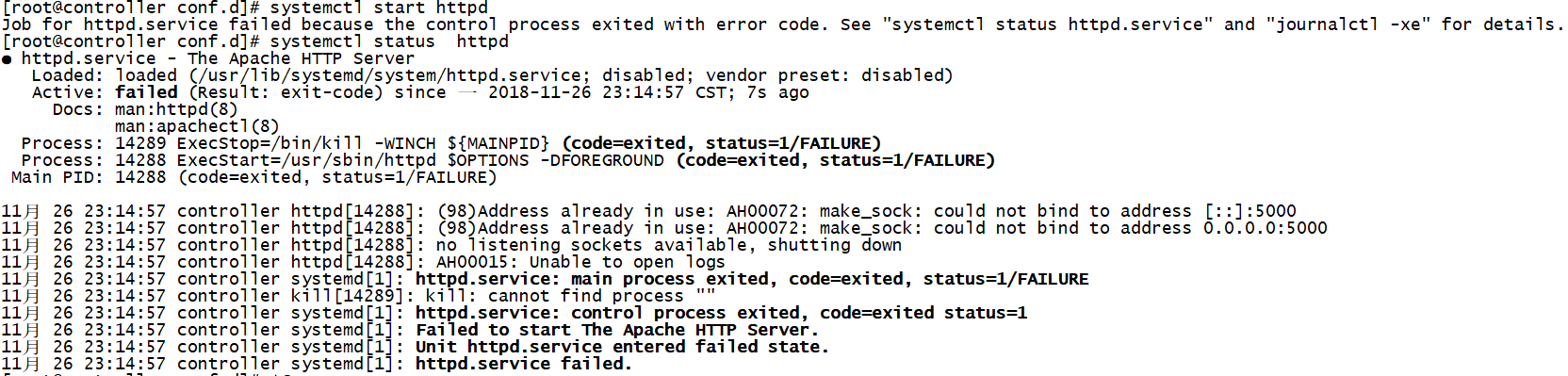 启动d报错address Already In Use Ah00072 Make Sock Could Not Bind To Address [ ] 5000