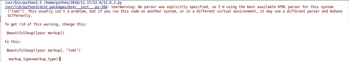 （爬虫）：日志位置出现警告-----UserWarning: No parser was explicitly specified ...
