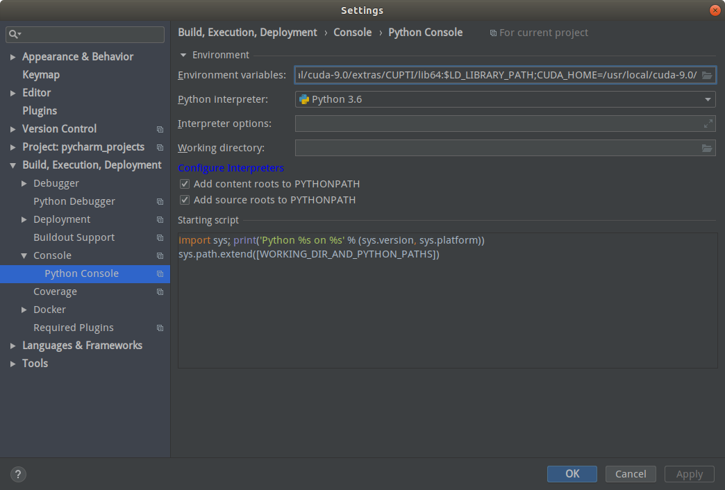 解决pycharm提示ImportError: libcublas.so.9.0: cannot open shared object file: No such file or ...