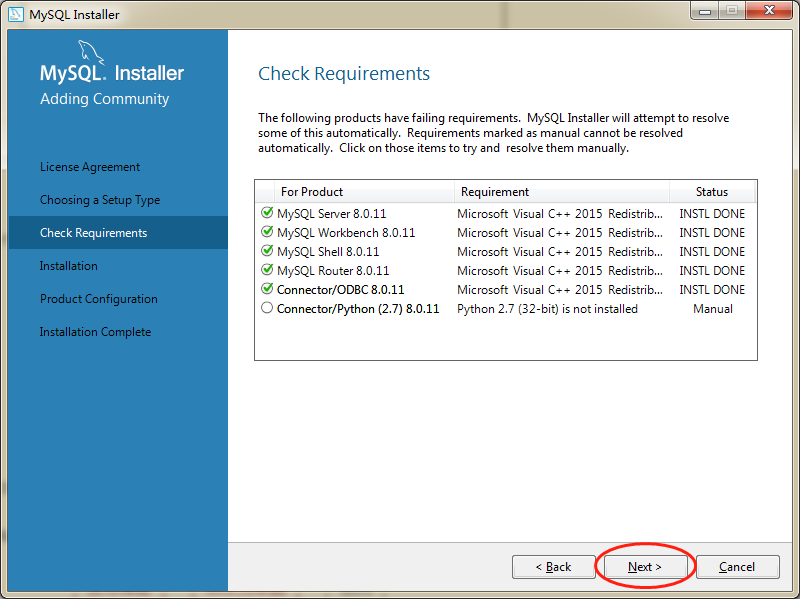 windows系统mysql安装提示one more product requirements have not been satisified_安装mysql显示one or more ...