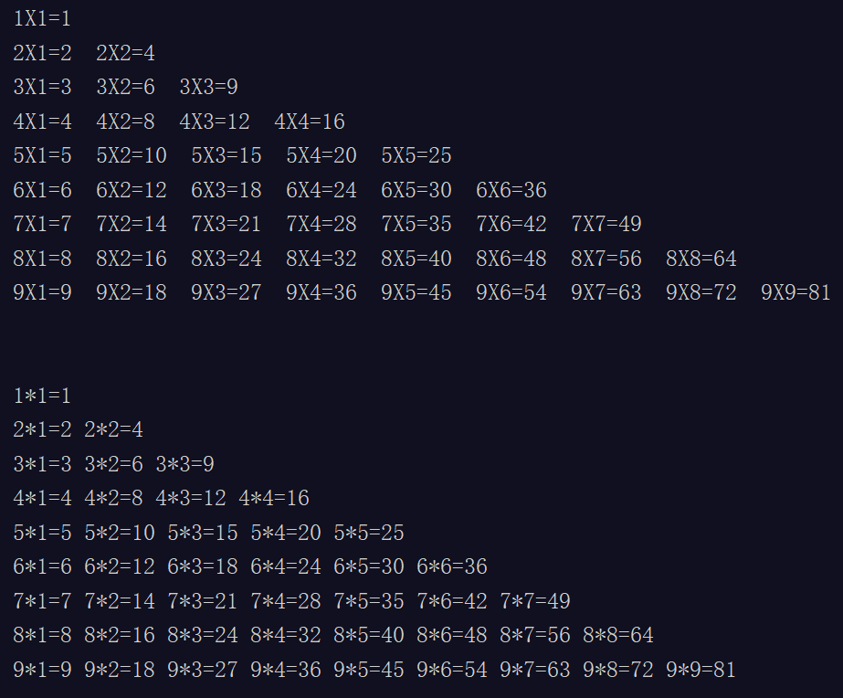Python打印九九乘法表_print('{}x{}={}'.format(j,i,i*j),end=',') ^ syntax-CSDN博客