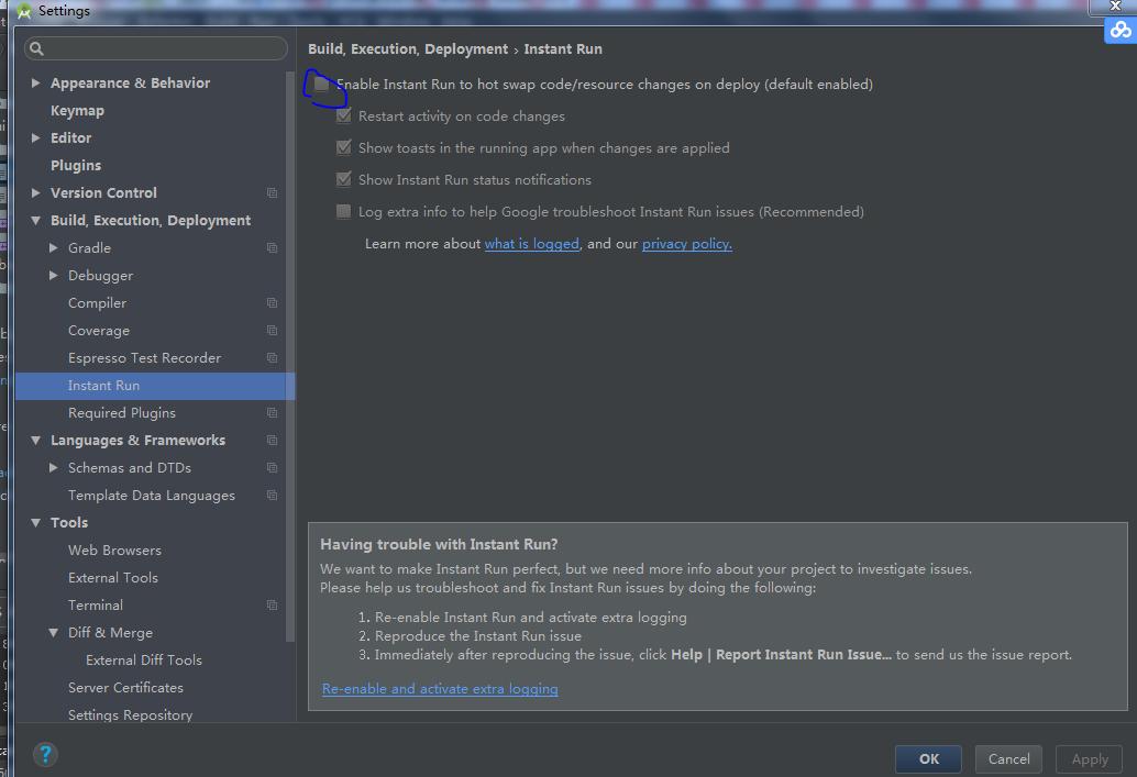 AndroidStudio 设置instantRun 关闭 即时运行_android studio 怎么关闭实时运行-CSDN博客