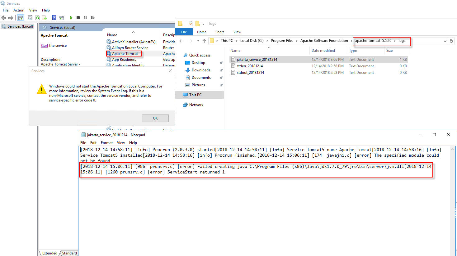 解决tomcat：不能在本地计算机启动Apache Tomcat 8.5的问题（Apache Commons Daemon procrun stderr initialized） - 程序员大本营