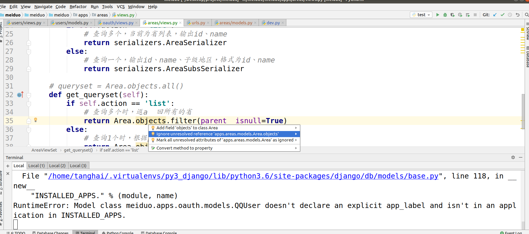 RuntimeError: Model class doesn't declare an explicit app_label and isn't in an application in ...