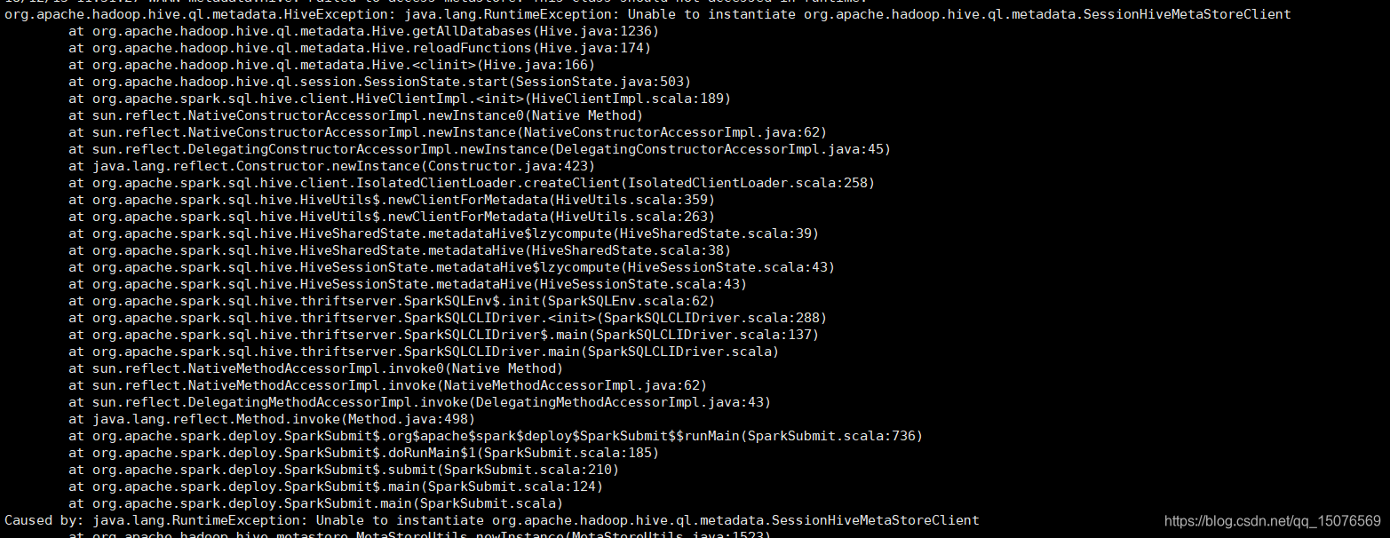 Spark整合hive报错:unable To Instantiate Orgapachehadoophiveqlmetadata