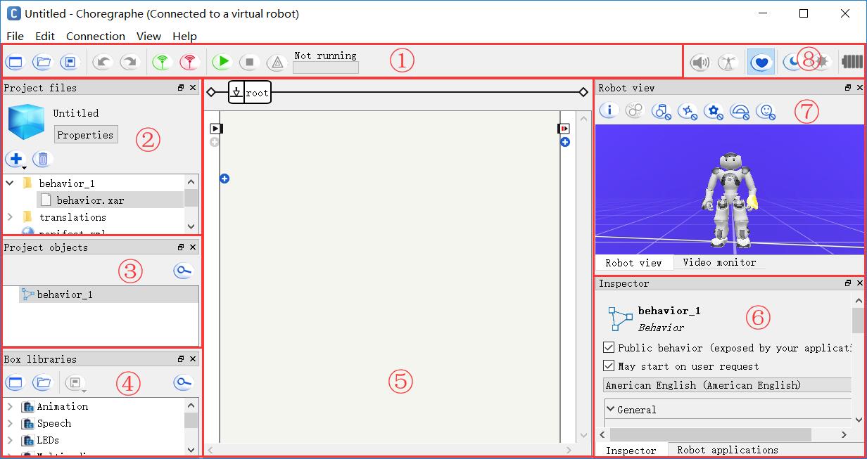 【Nao-02】 Choregraphe 环境介绍 & 让 Virtual Robot 运行一个盒子_choregraphe换一个虚拟机器人-CSDN博客