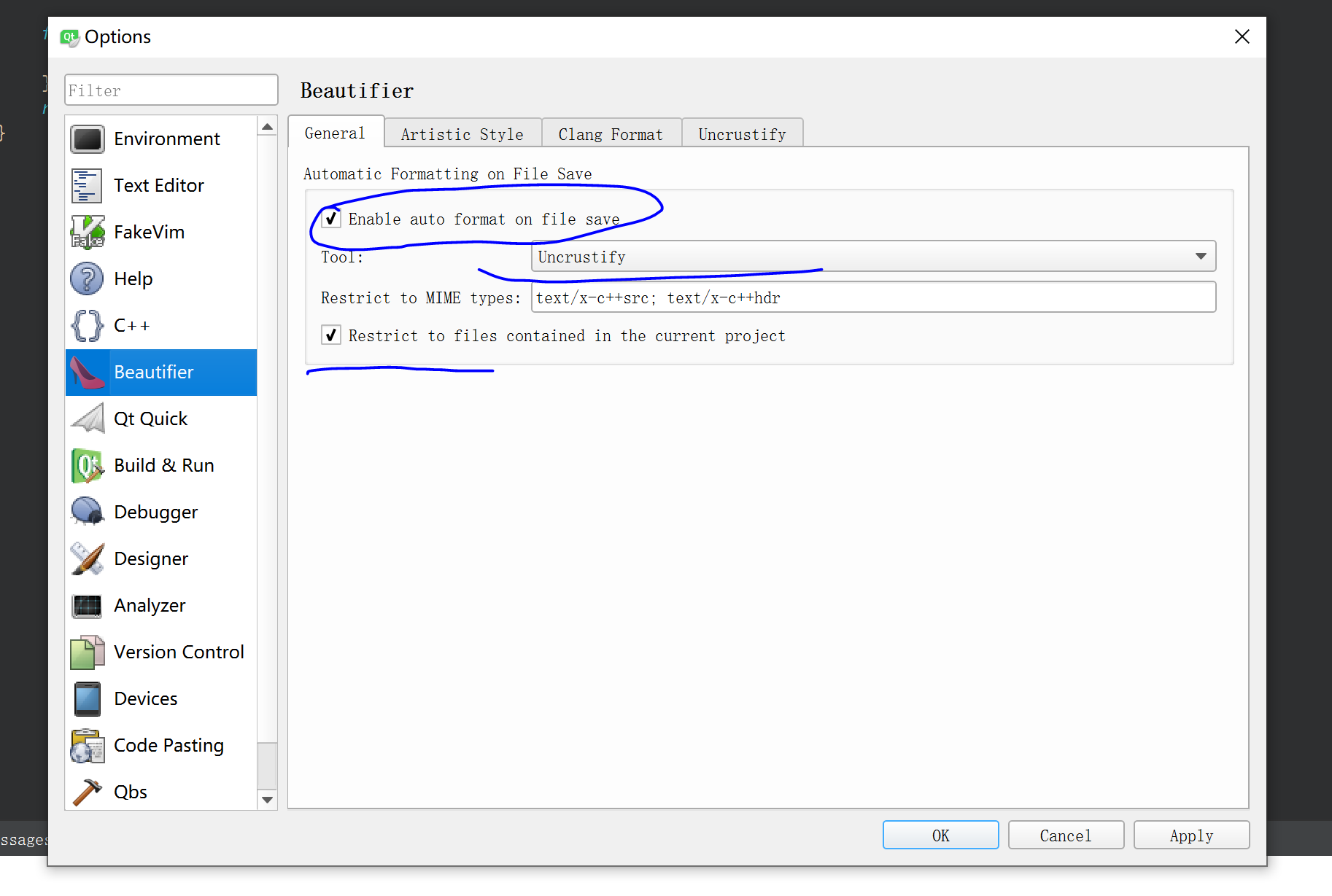 Qtcreator格式化代码 Beautifier插件使用方式qt Beautifier Csdn博客 
