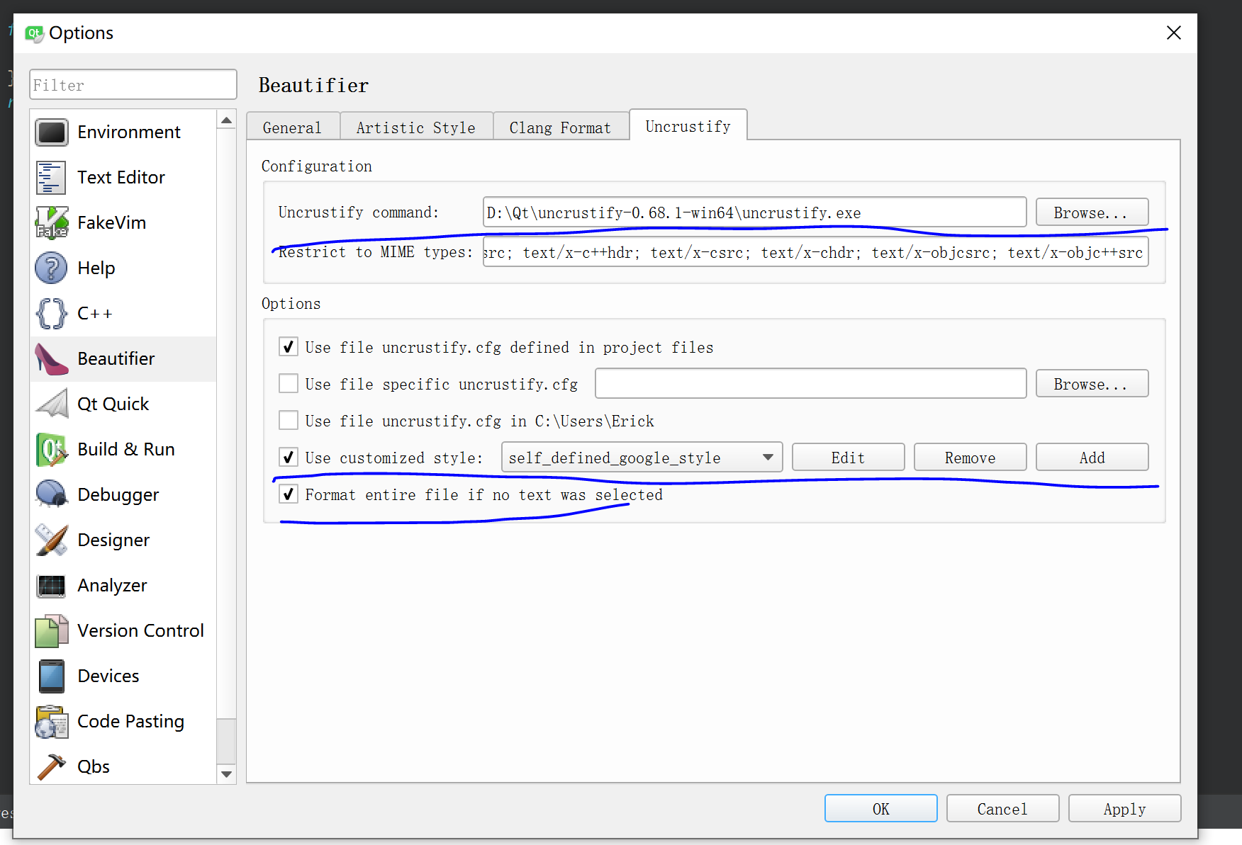 Qtcreator格式化代码 Beautifier插件使用方式qt Beautifier Csdn博客 