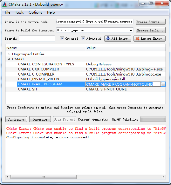 Cmake Error Cmake Was Unable To Find A Build Program Corresponding To “mingw Makefiles“ 解决办法