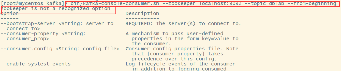 kafka创建消费者时报错：consumer zookeeper is not a recognized option_kafka-console-consumer group is not ...