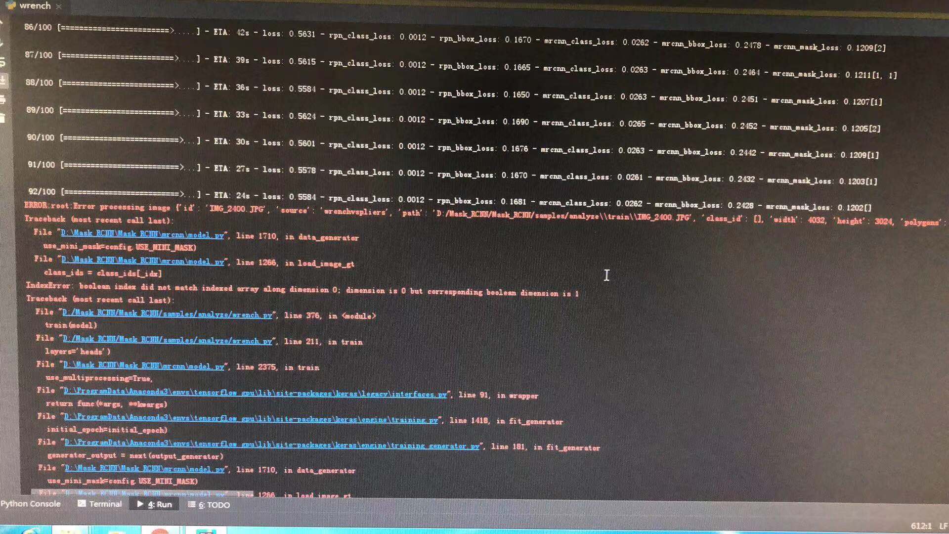 Mask_RCNN class_ids=class_ids[_idx]&IndexError: boolean index did not match indexed array...问题 ...